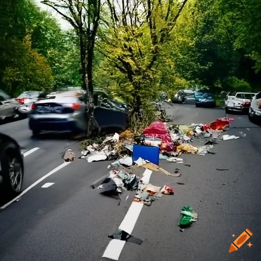 Suburban neighborhood with garbage on the streets on Craiyon