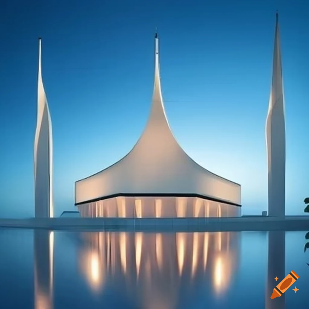 Minimalist and elegant white futuristic gothic church exterior in 4k ...
