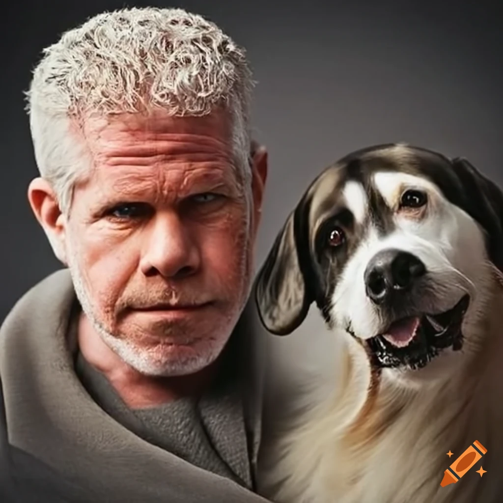 Funny picture of ron perlman getting barked at by a dog on Craiyon
