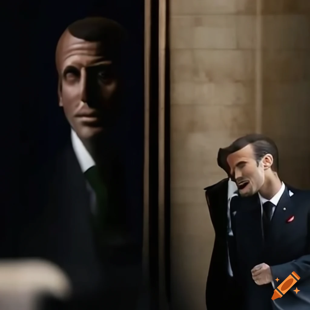 Emmanuel Macron Looking At A Statue Of Himself On Craiyon