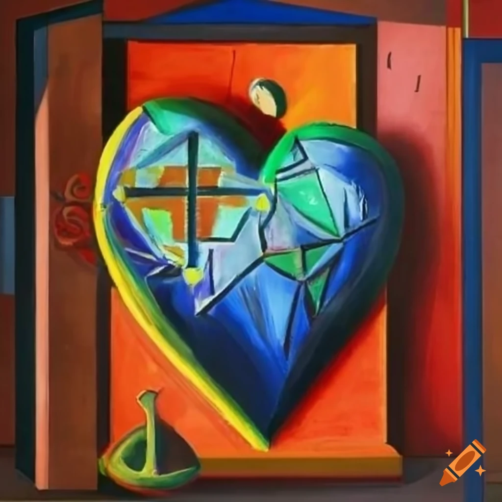 Picasso-inspired painting of a heart hidden behind a door