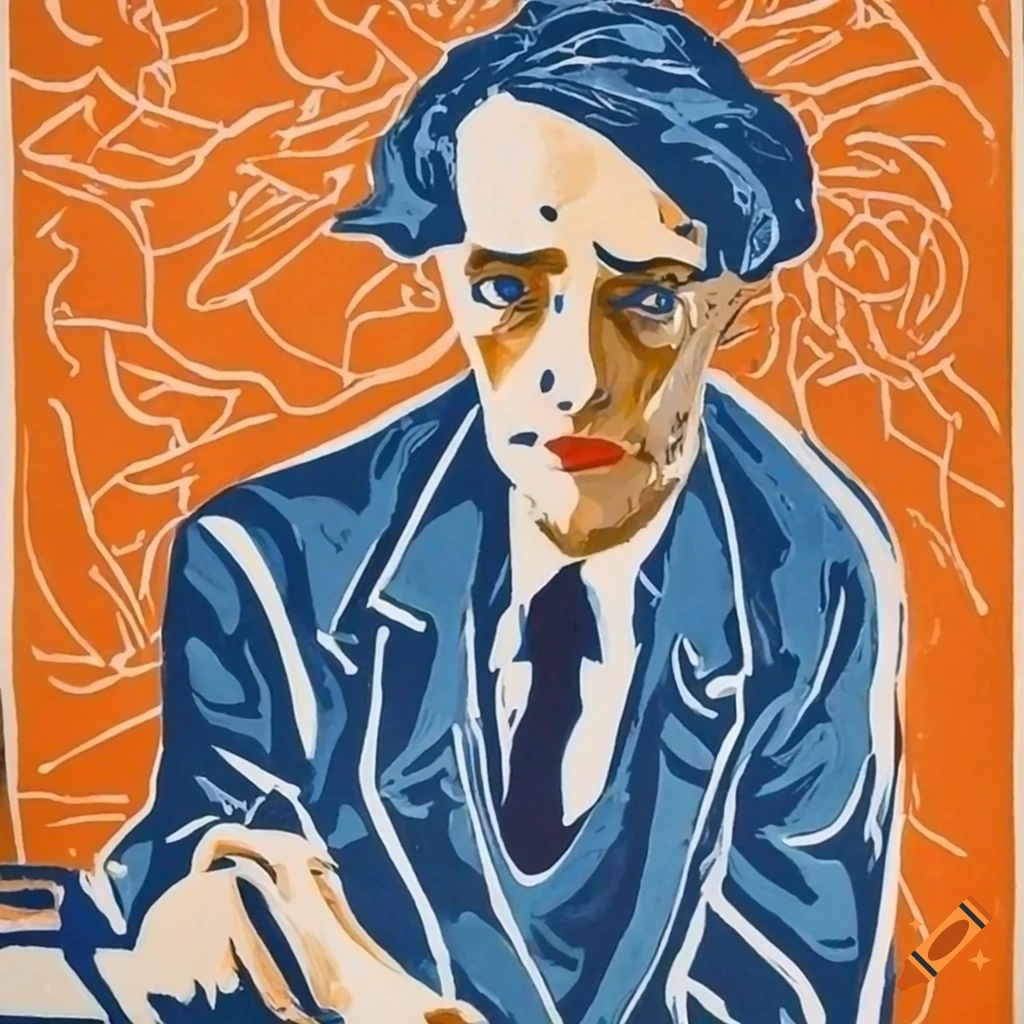 Colourful lino print of people in the workplace on Craiyon