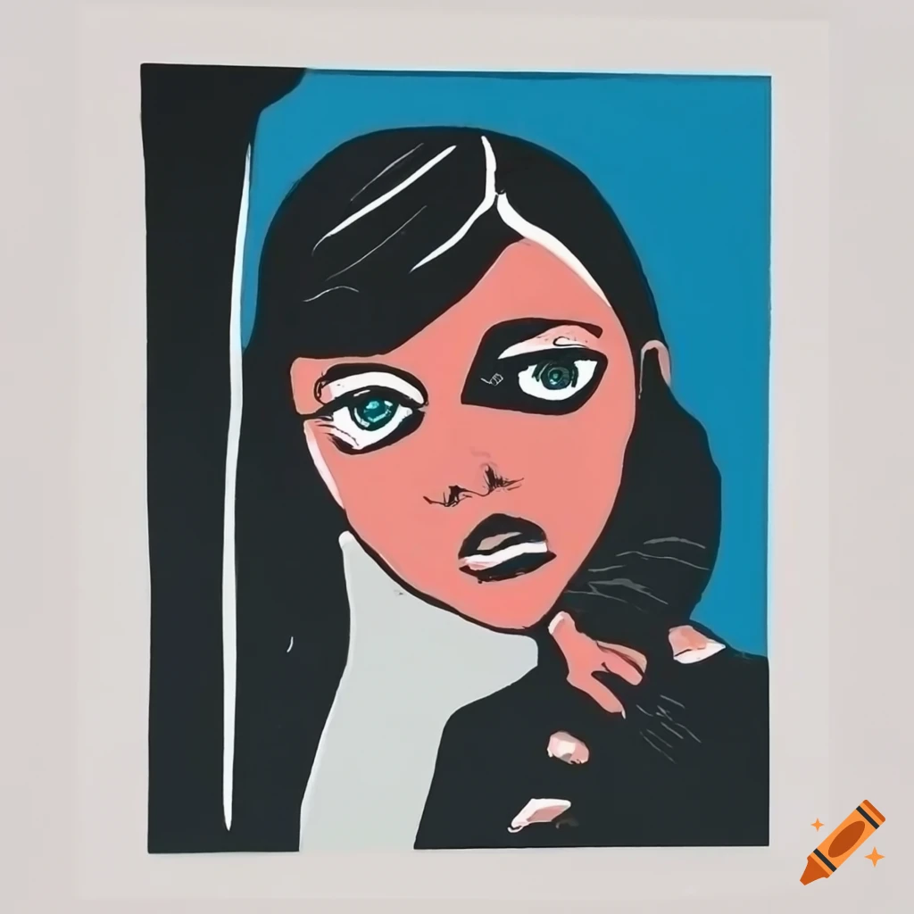 Linocut style illustration of people in the workplace on Craiyon