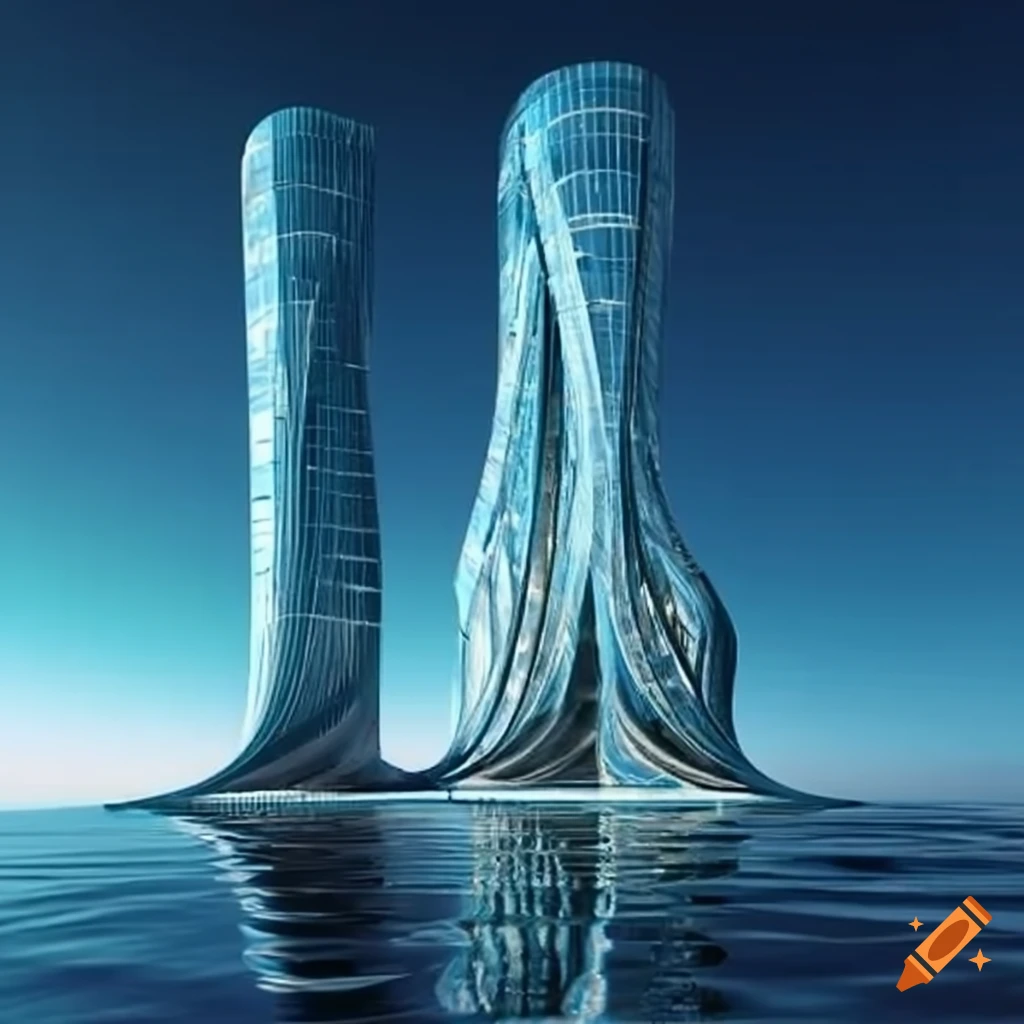 Skyscraper with ocean wave design on Craiyon