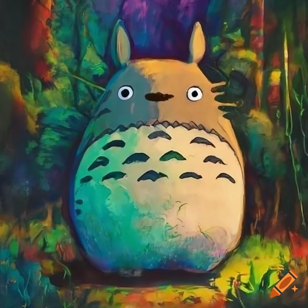 Colorful painting of Totoro from My Neighbor Totoro on Craiyon