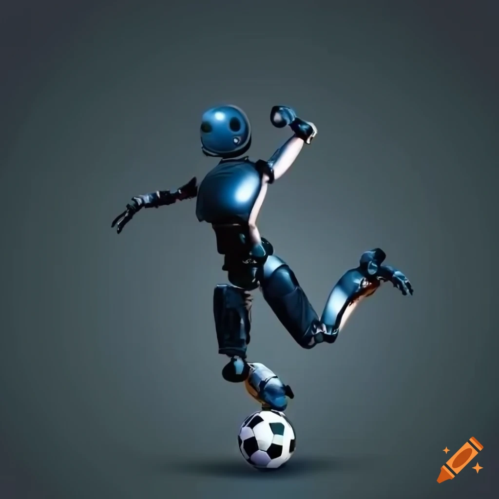 Silhouette of a humanoid robot kicking a soccer ball on Craiyon