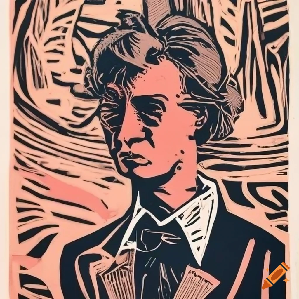 Colorful linocut illustration of people in a workplace on Craiyon