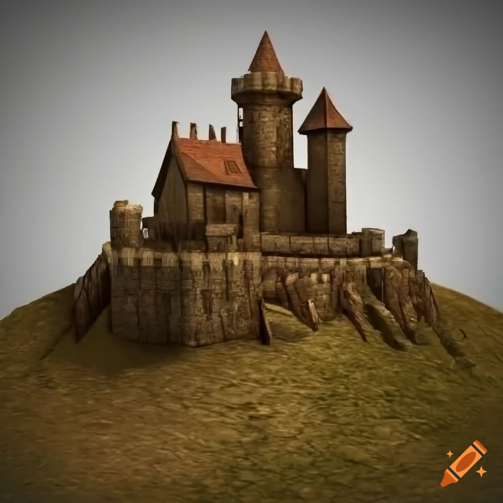 3D rendering of a medieval castle on a desolate battlefield on Craiyon