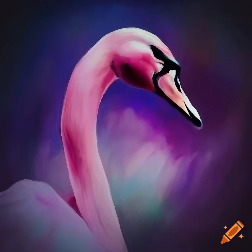 Detailed surrealist painting of a swan in pink light on Craiyon