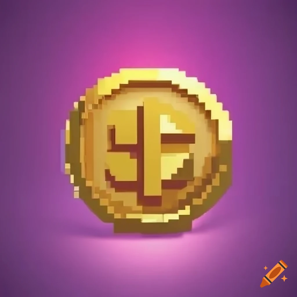 Pixel art of a gold coin on Craiyon