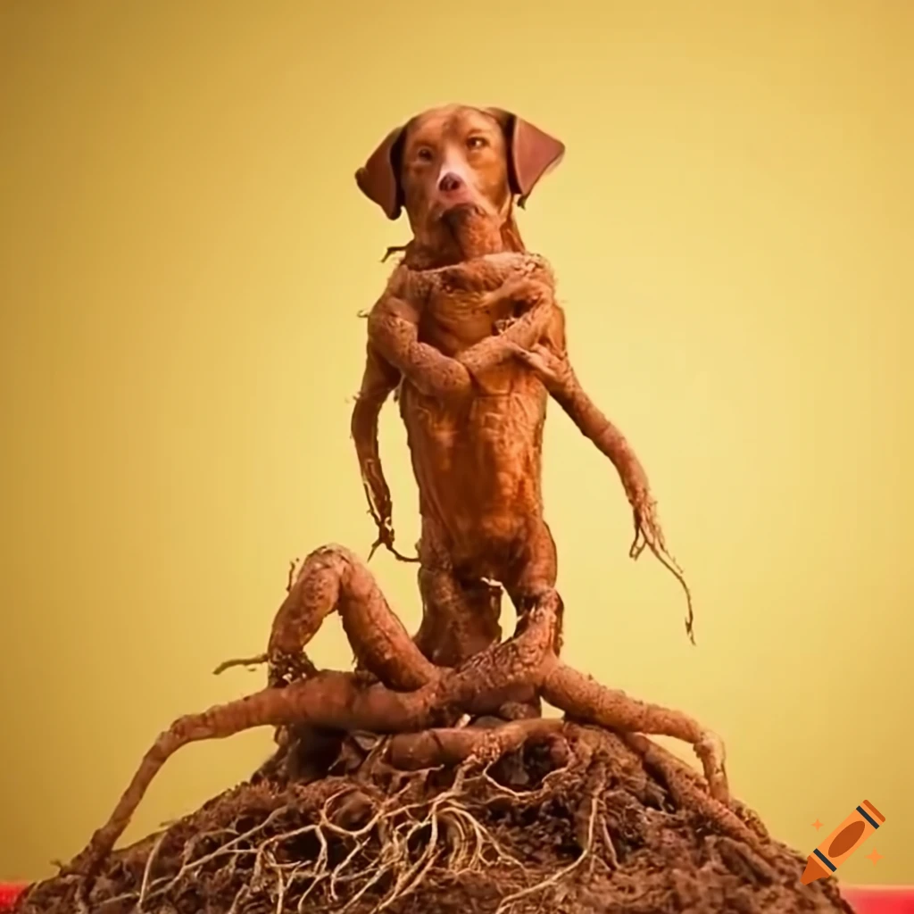Vizsla dog digging near a ginseng plant on Craiyon