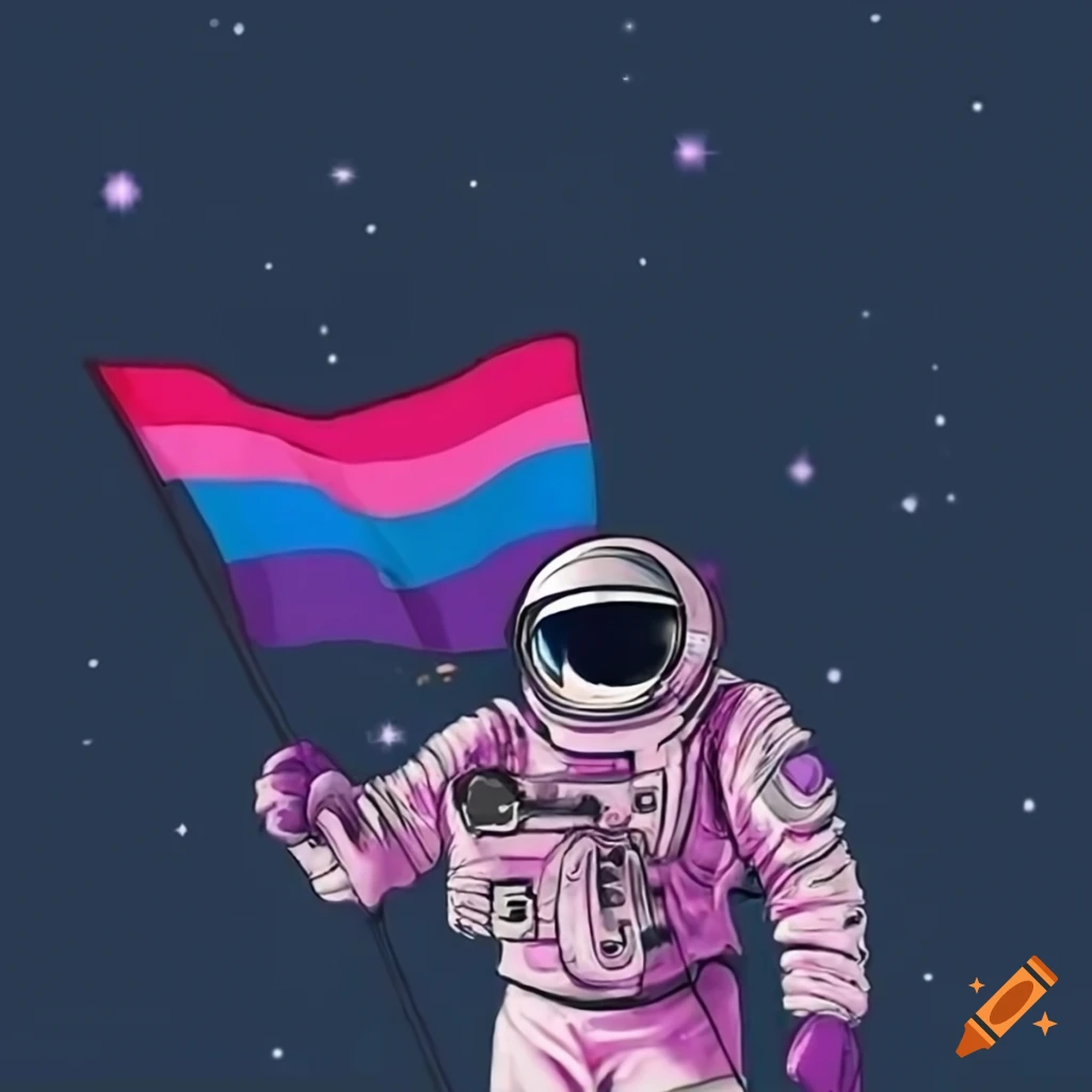 Astronaut holding bisexual pride flag in space on Craiyon