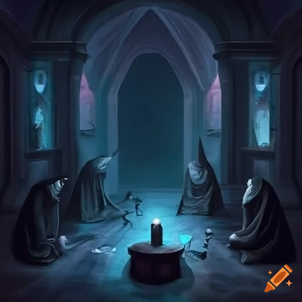 Image of a group of wizards in a dimly lit room on Craiyon