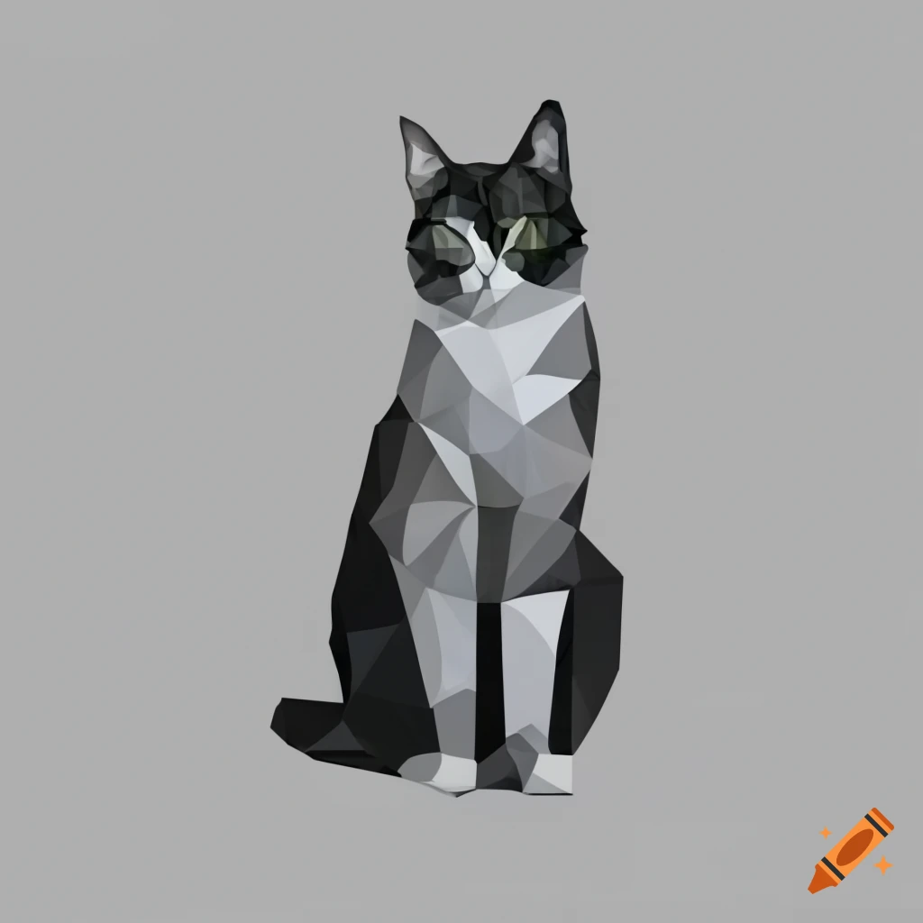 Low poly cat sitting on white background