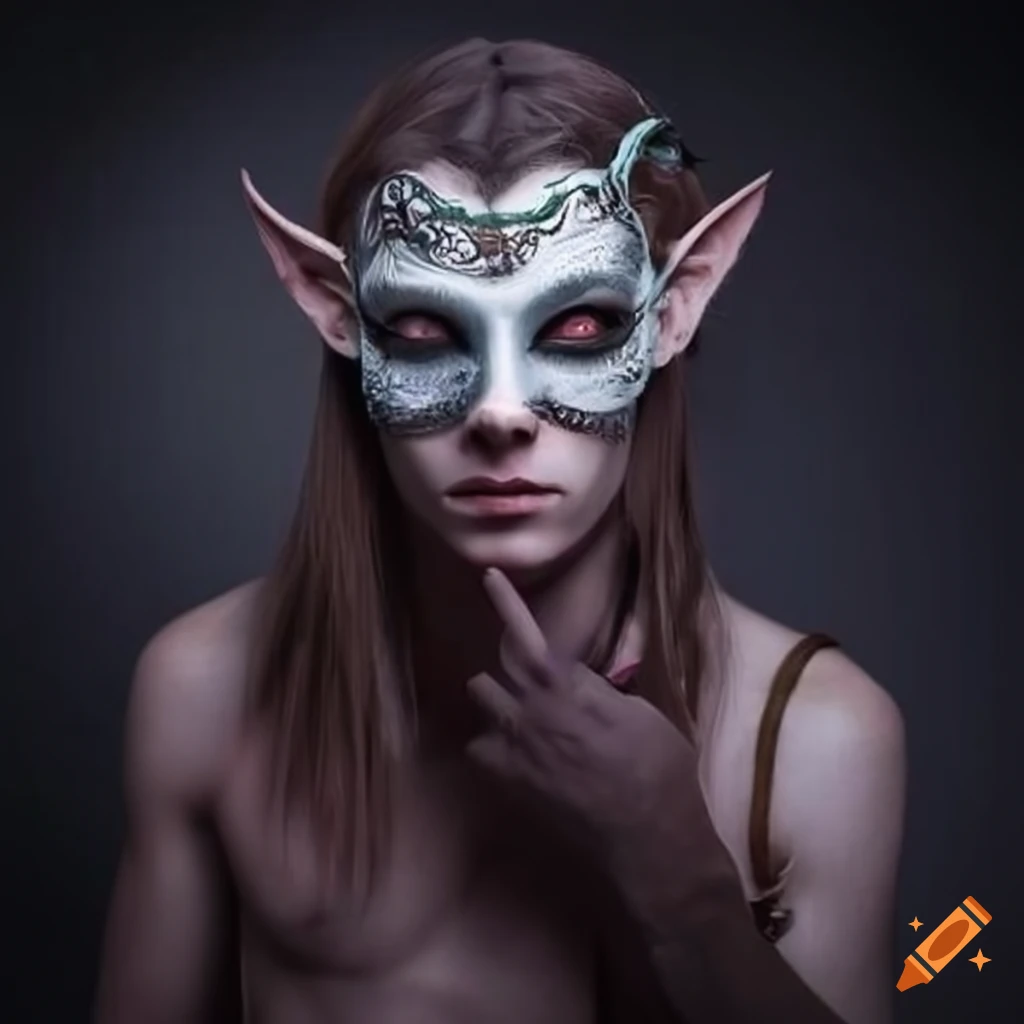 Elegant male elf with a masquerade mask on Craiyon
