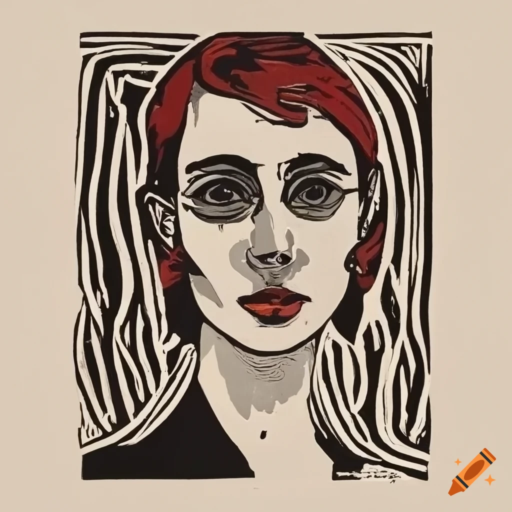 Linocut style illustration of people in the workplace on Craiyon