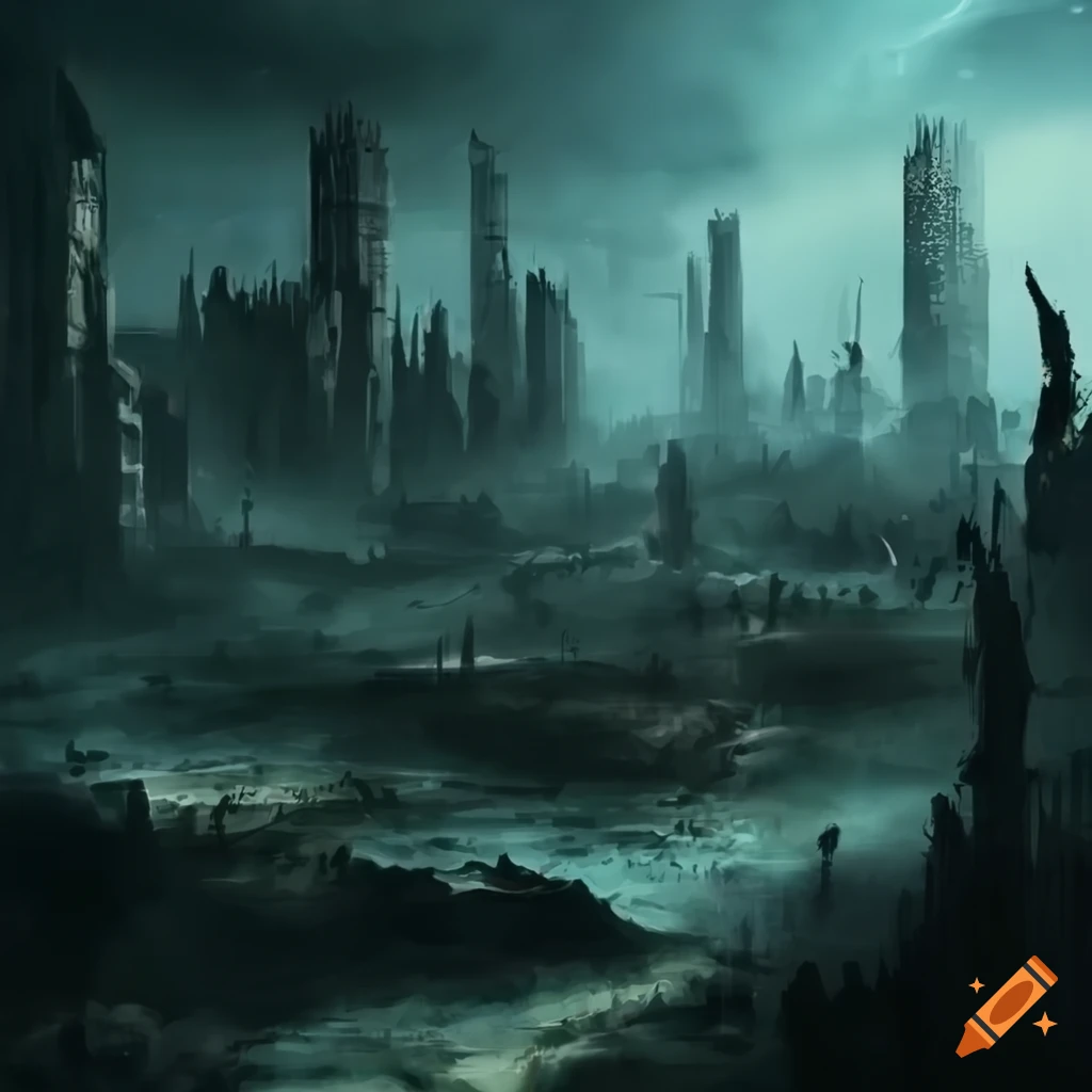 Image of a post-demon attack landscape on Craiyon