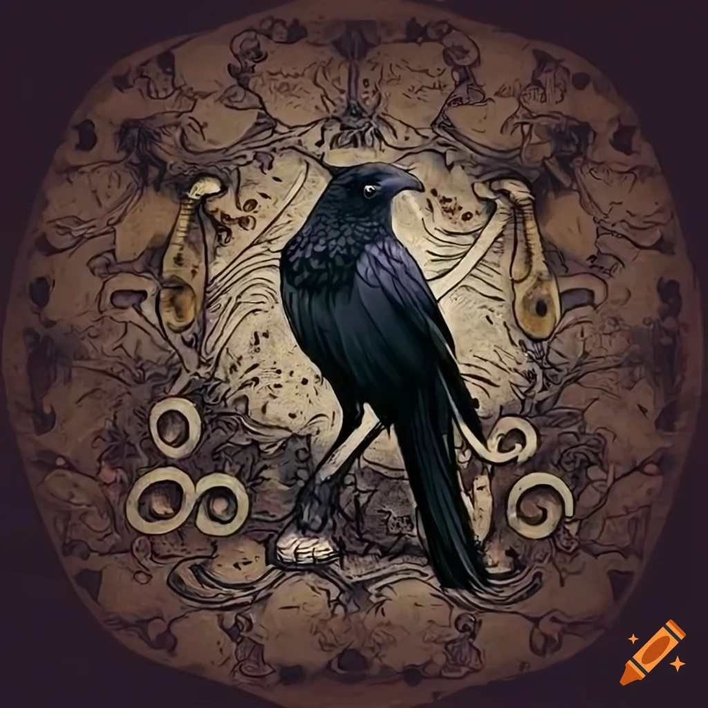 Crow with alchemy background