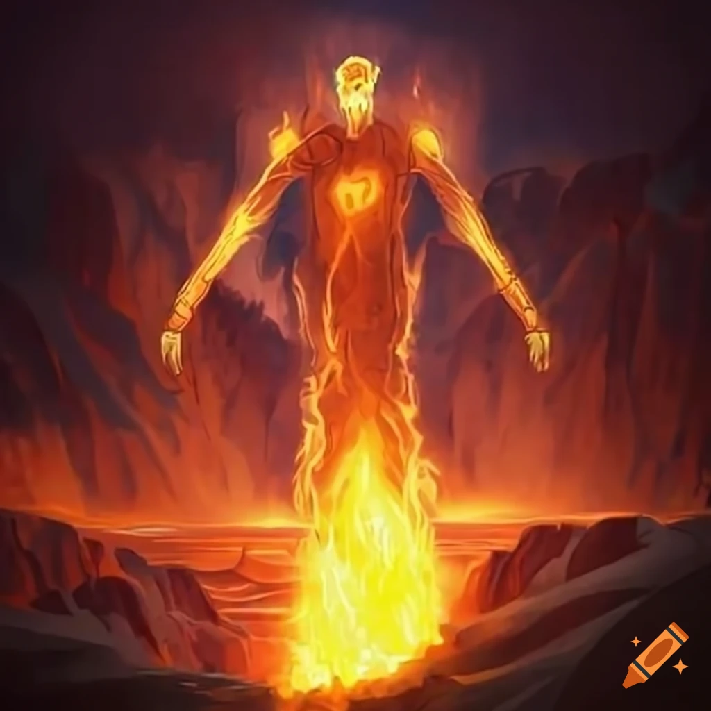 Firebender unleashing power from a canyon top on Craiyon