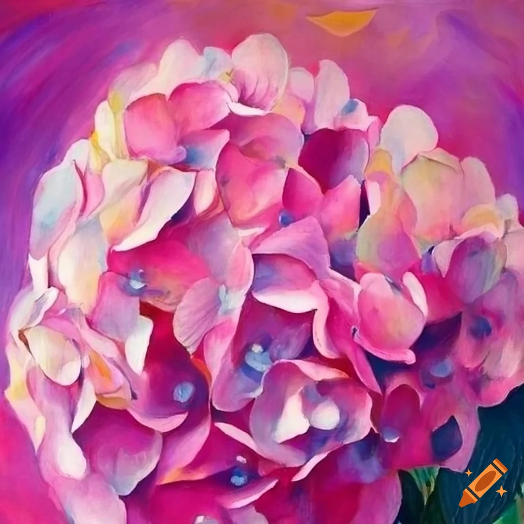Georgia O'Keeffe inspired pink hydrangea painting on Craiyon