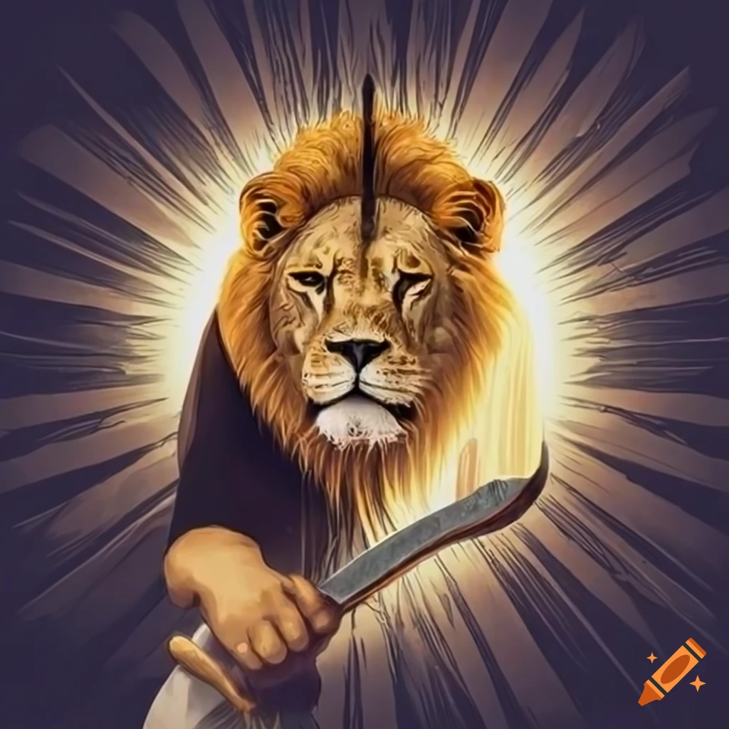 Image of a lion with a sword in hand on Craiyon