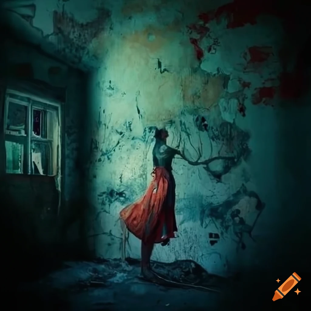 Surrealist abstract of a woman blending into walls