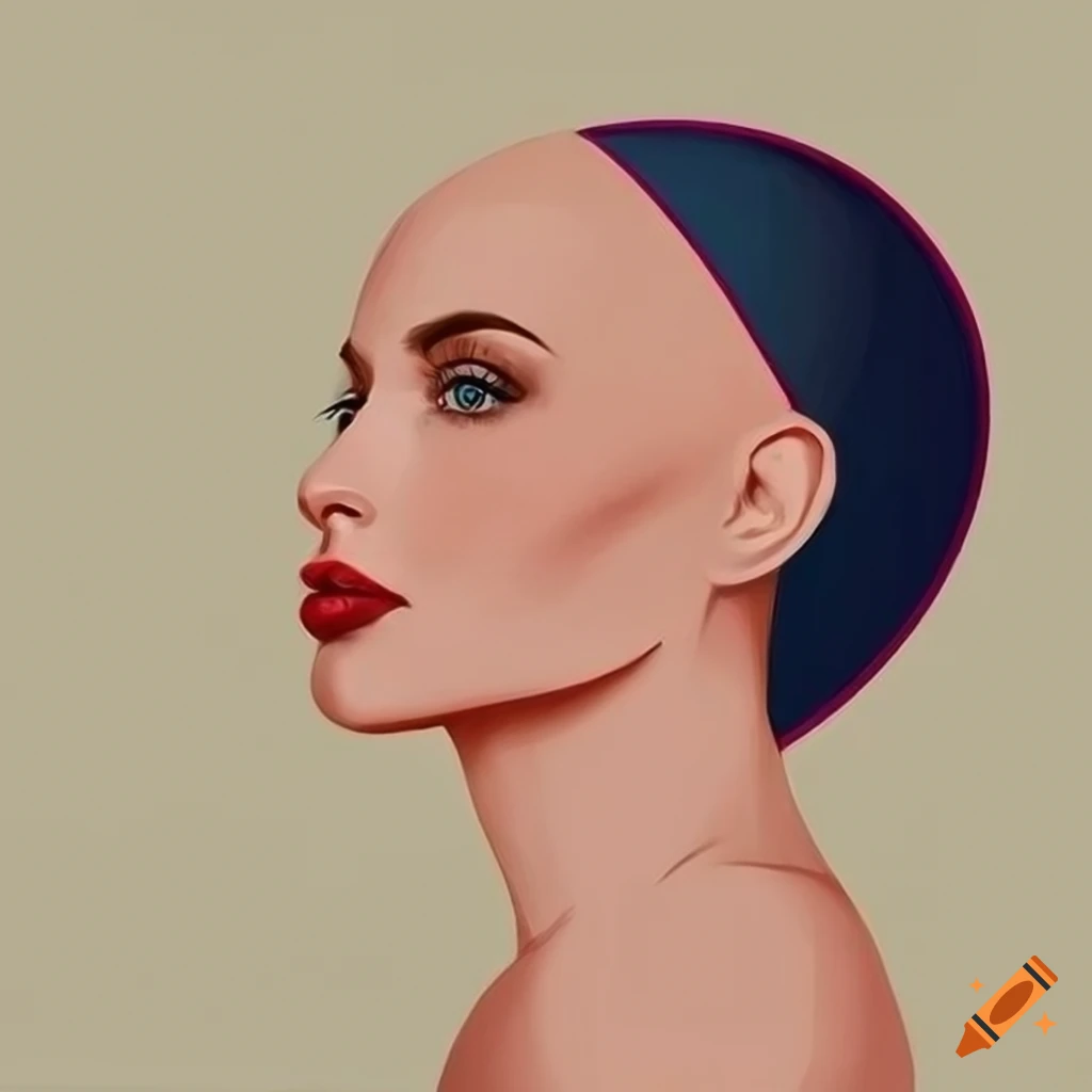 Art deco illustration of a beautiful bald woman