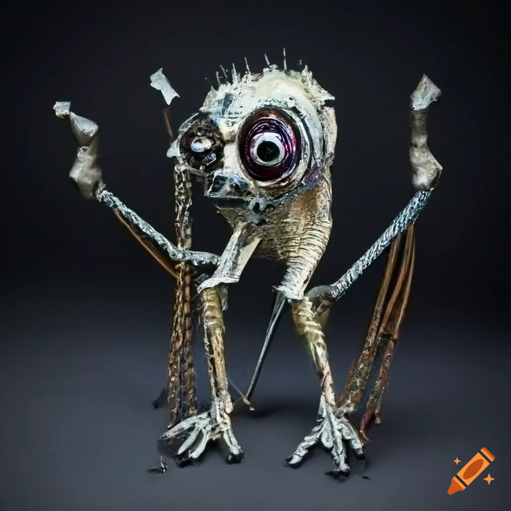 Eerie creature made of black cables in a blue atmosphere on Craiyon