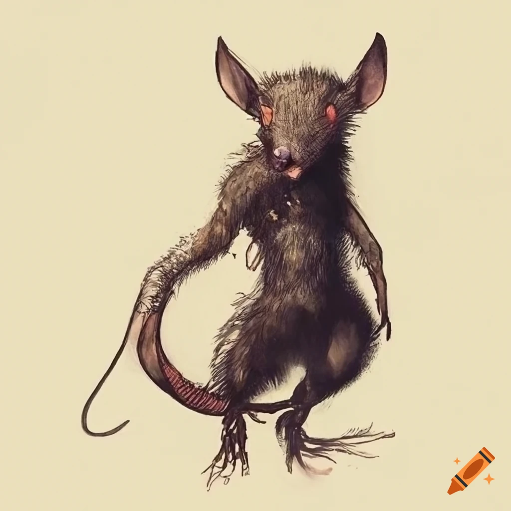 Yoshitaka Amano-style artwork of a giant rat on Craiyon