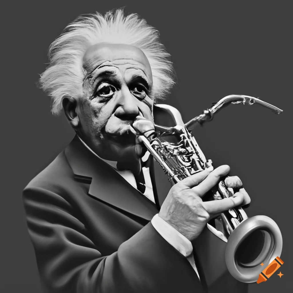 Image of albert einstein playing the saxophone