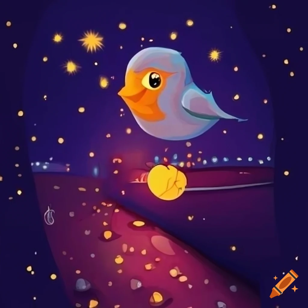 Cartoon night bird symbolizing the city at night