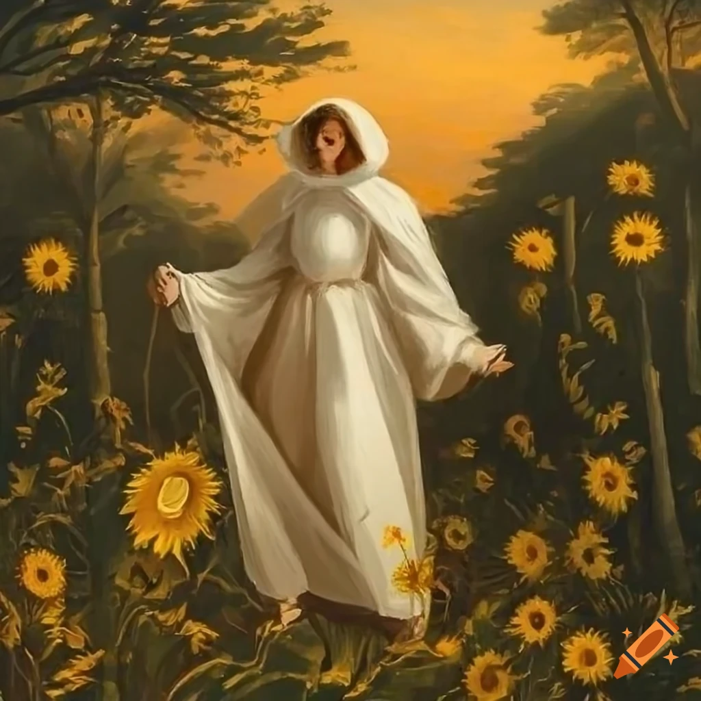 Renaissance painting of a figure walking through a forest on Craiyon