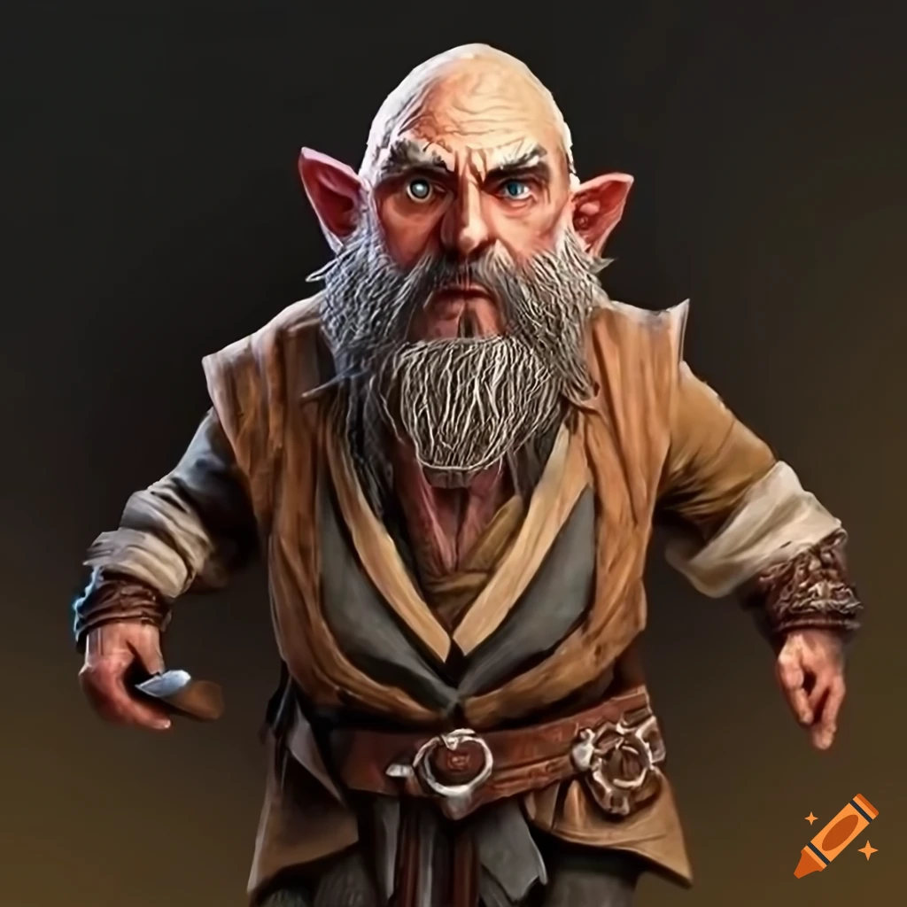 Brutal hobbit merchant character on Craiyon