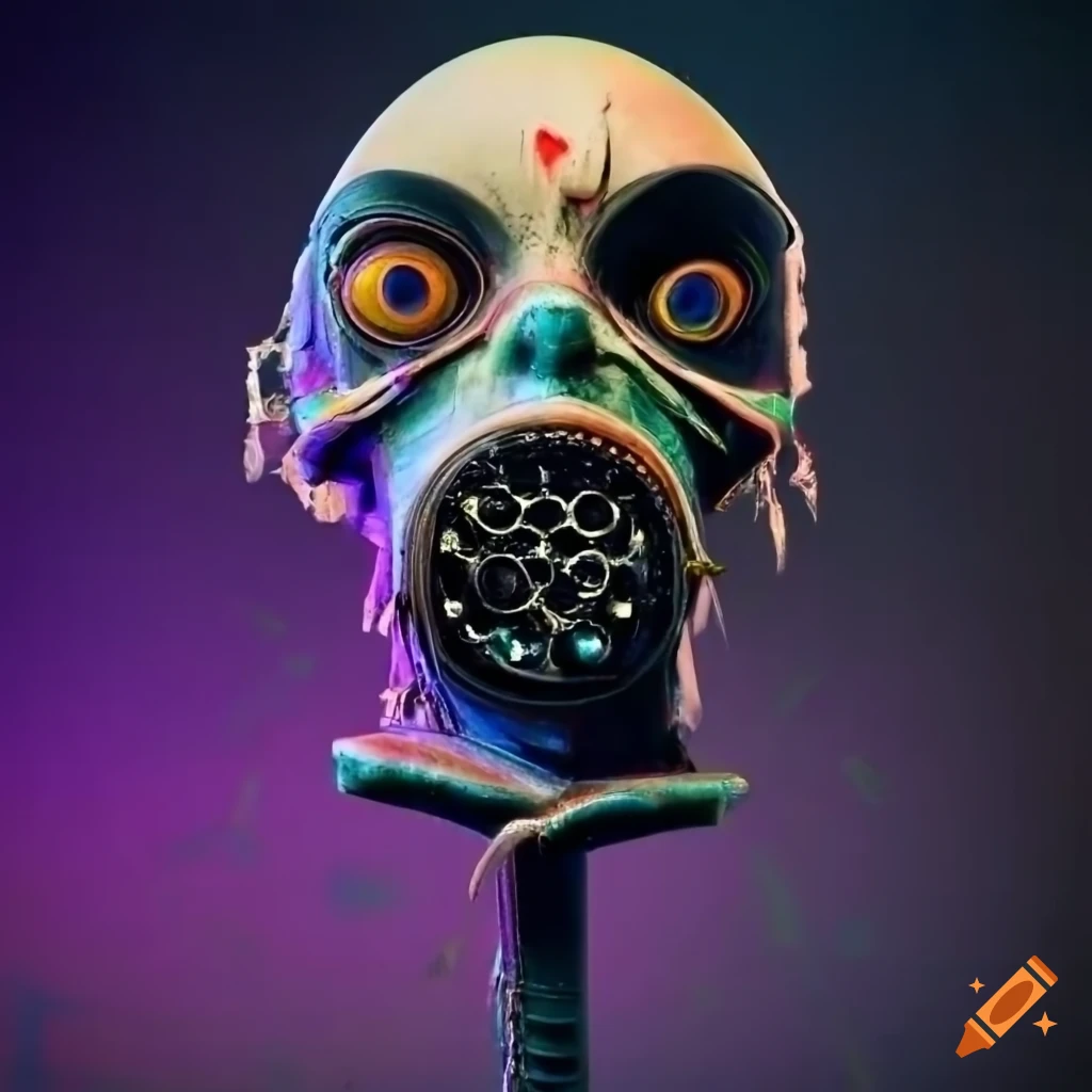 Steampunk mosquito with a gas mask in blue and yellow on Craiyon