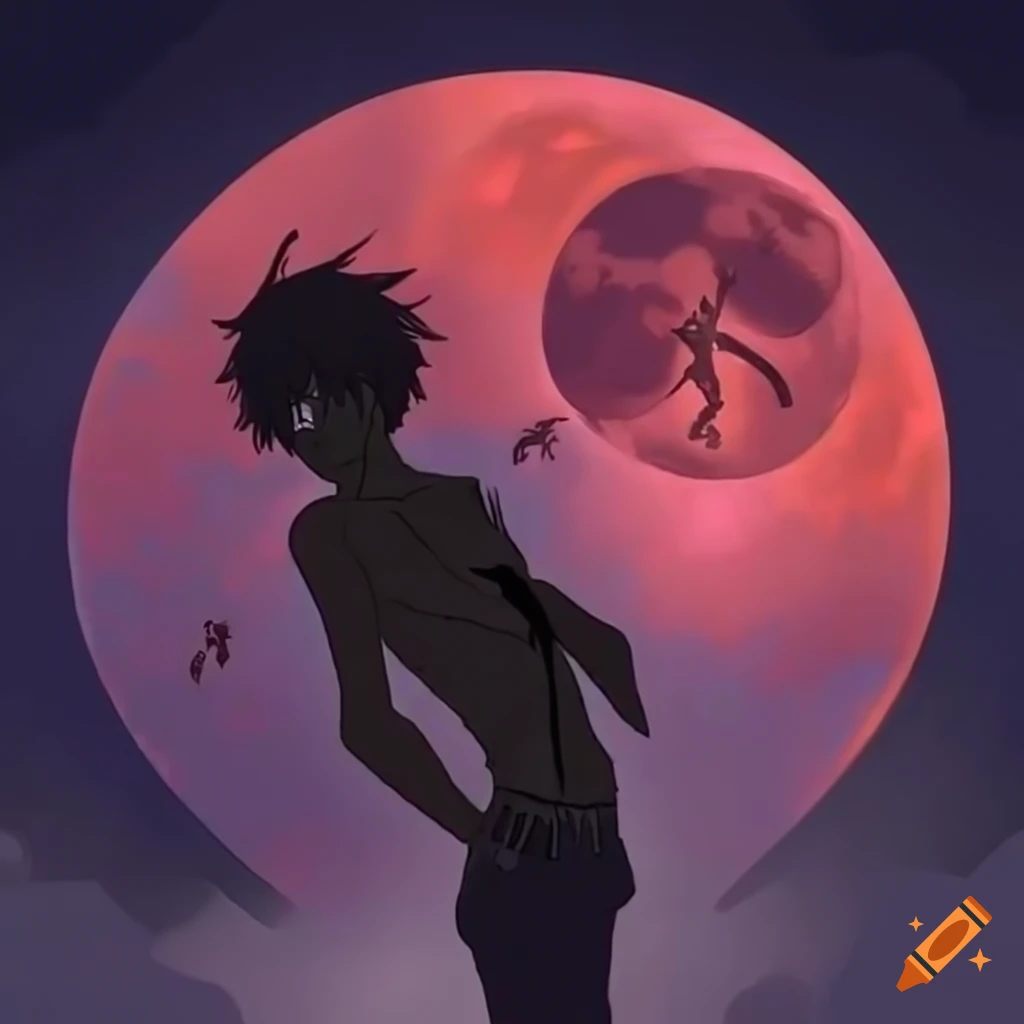 Silhouette of a man under a blood moon