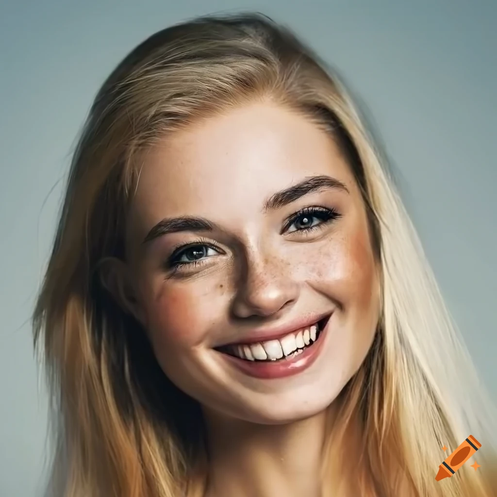 Portrait of a beautiful young woman with freckles and blonde hair on Craiyon