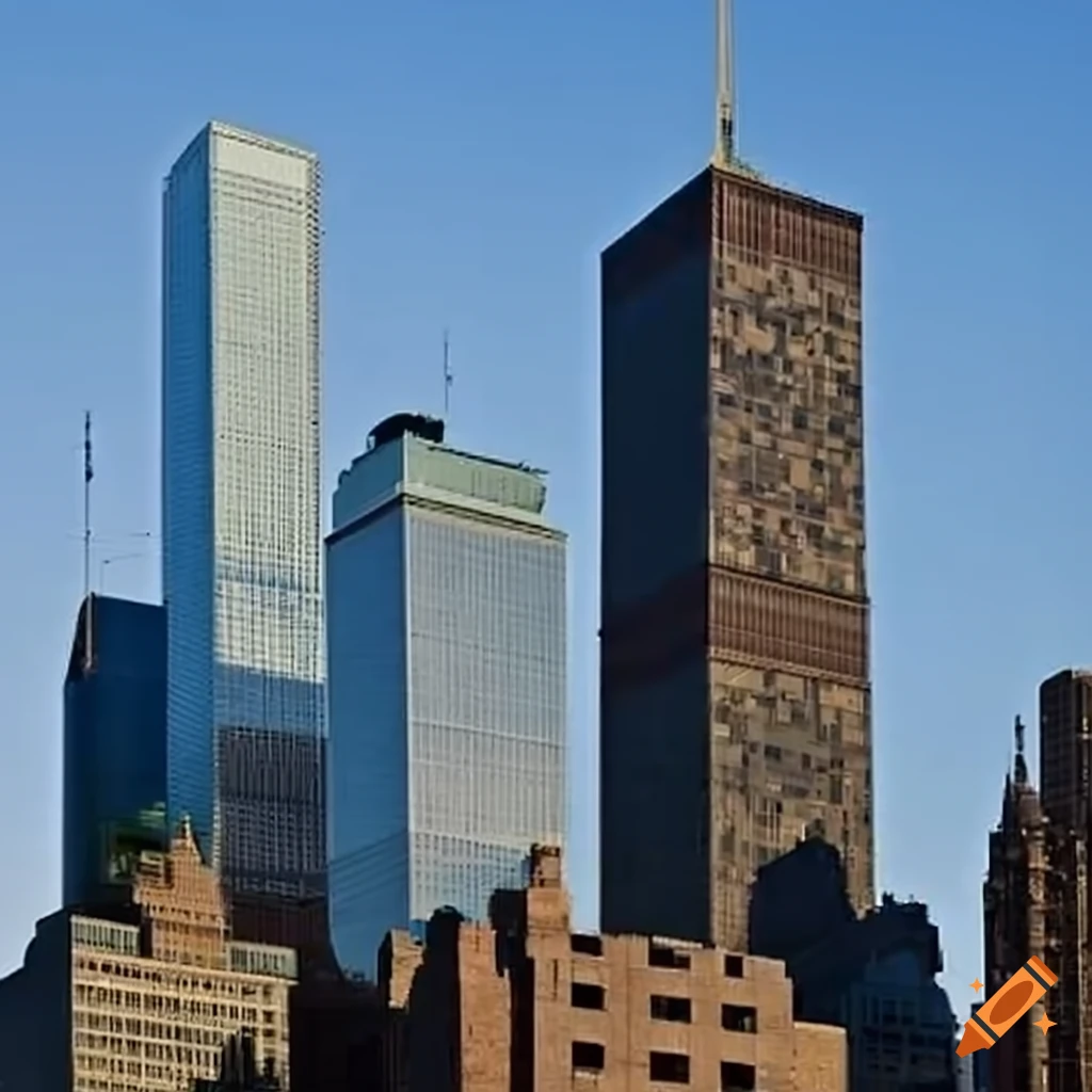 Lower manhattan with the world trade center twin towers in the disco ...