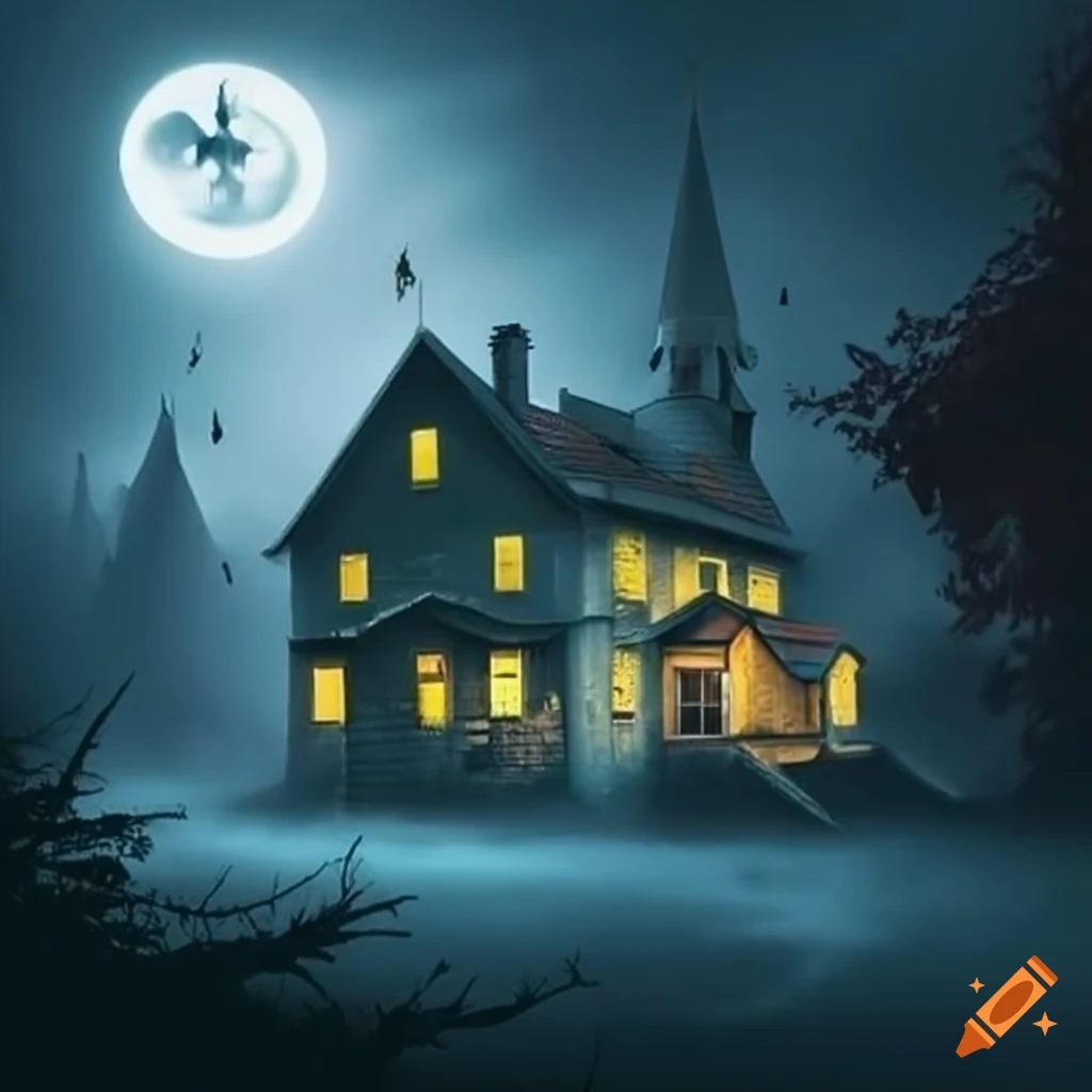 Halloween house scene on Craiyon