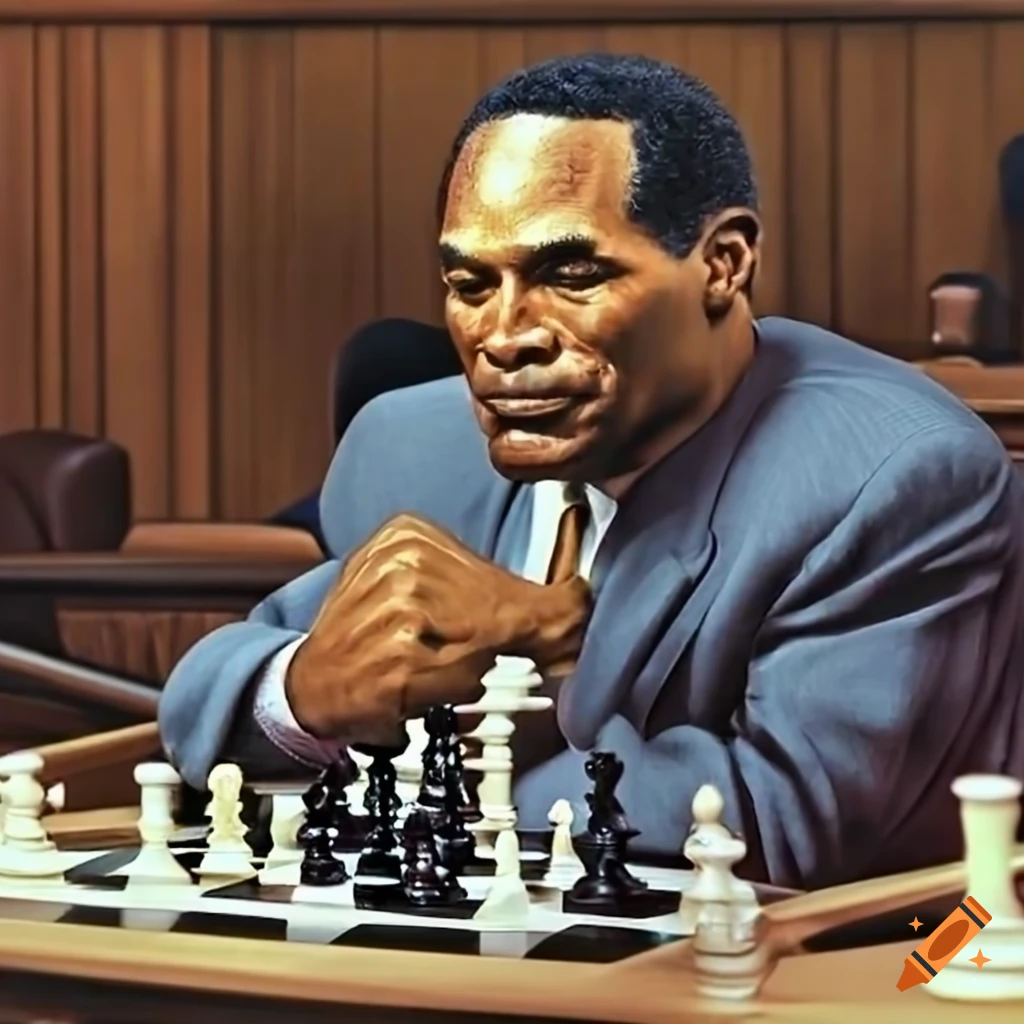 Hyper-realistic photo of oj simpson playing chess in a courtroom on Craiyon