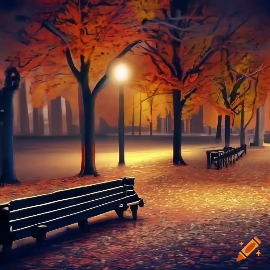 Hyper-realistic autumn night cityscape on Craiyon