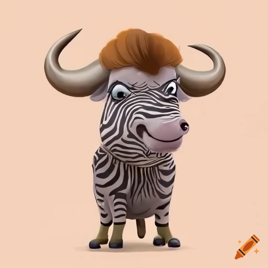 Cartoon image of a buffalo and zebra being friends