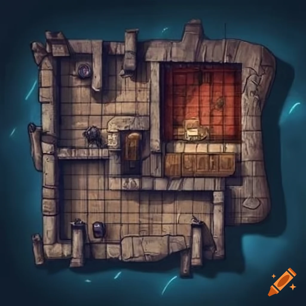 D&d tavern battlemap with multiple areas and passages on Craiyon