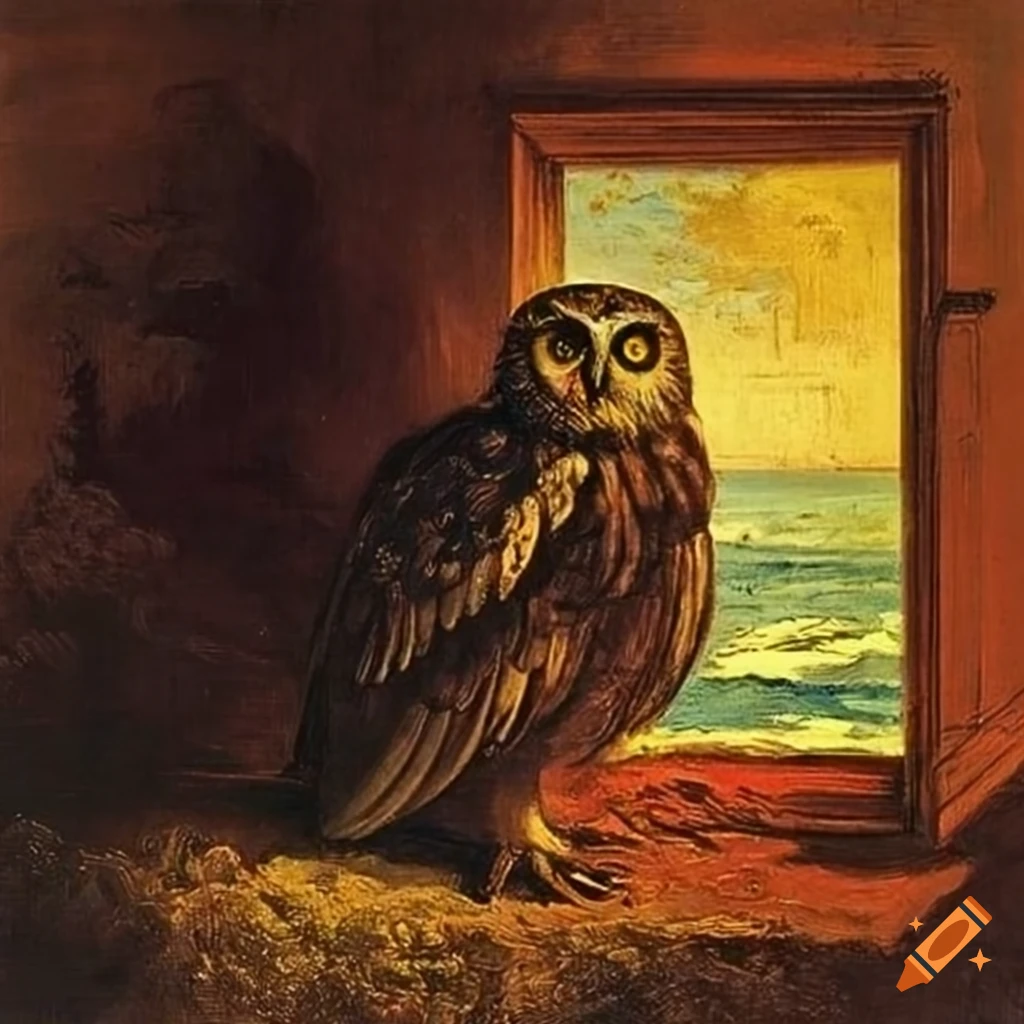 Artistic rendering of an owl near a window on Craiyon
