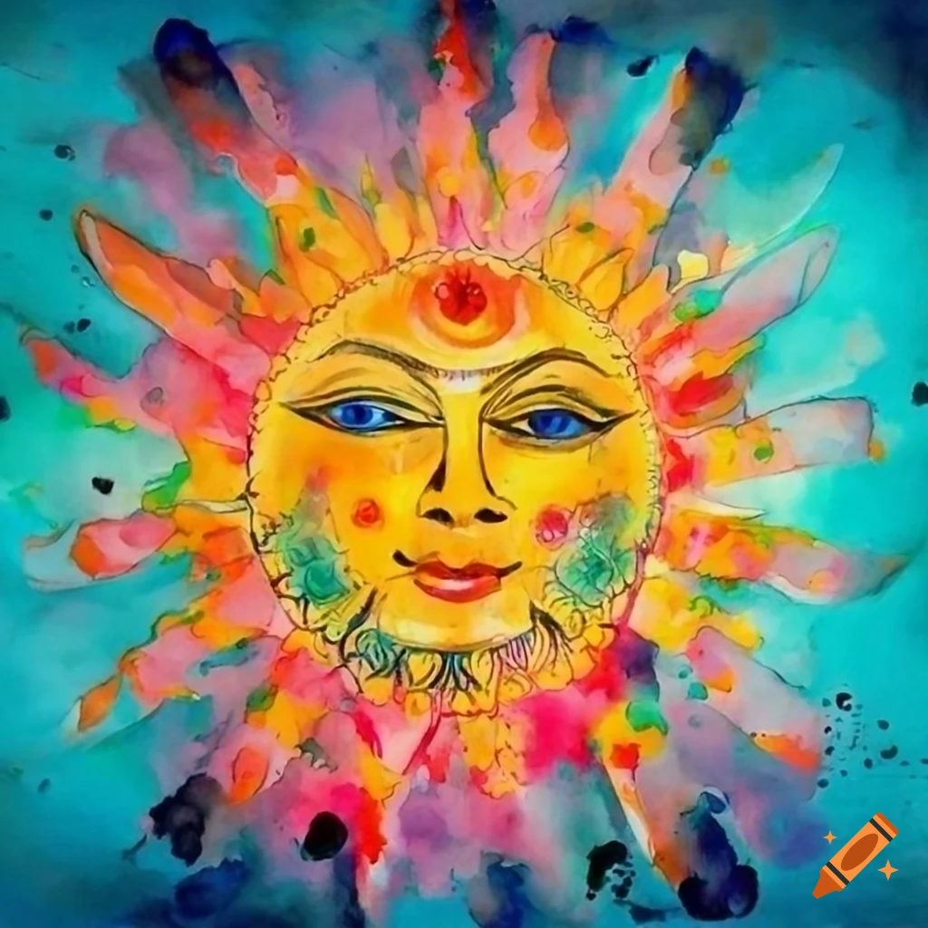 Classical sun with face sticker art on opalescent background on Craiyon
