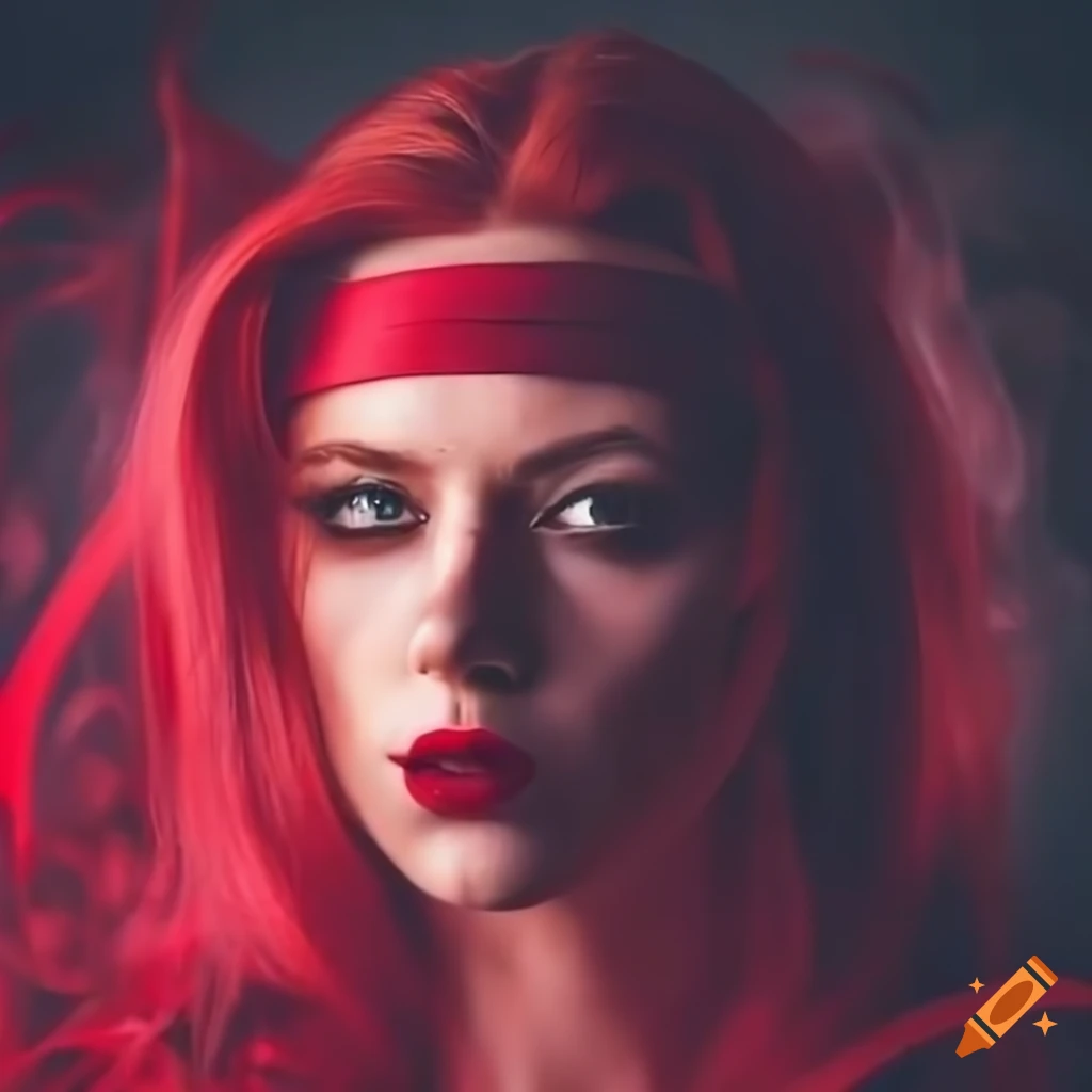 Close-up of a ninja fighter with red hair and makeup on Craiyon