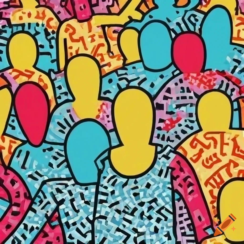 Keith haring drawings holding hands in a circle from overhead view on ...