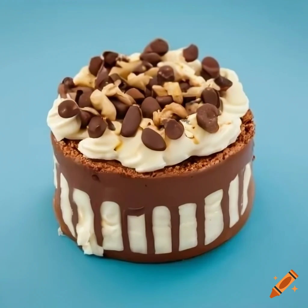 Vanilla and chocolate chip cake on blue background on Craiyon