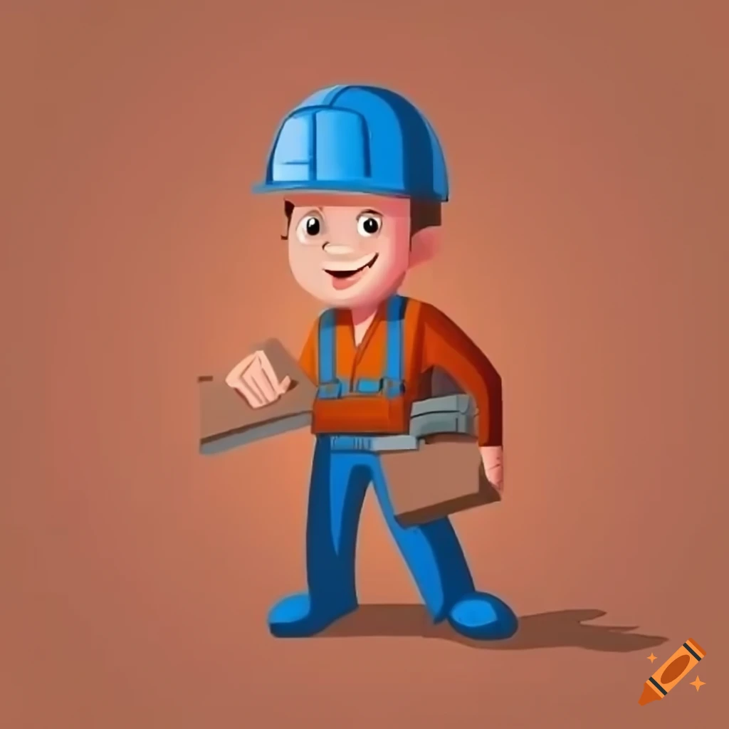 Cartoon builder building a smooth brick wall