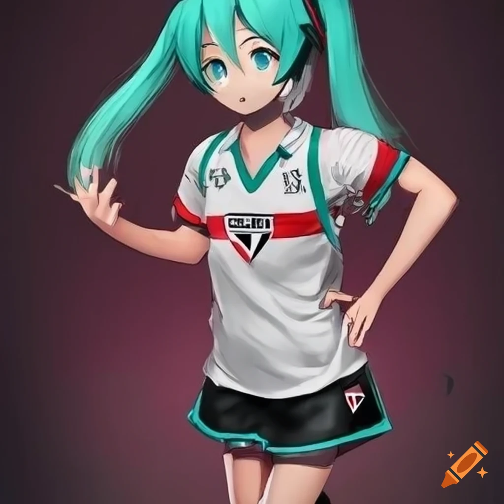 Hatsune miku wearing a são paulo futebol clube shirt