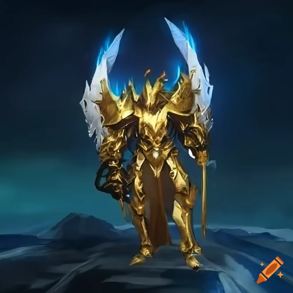 Fantasy artwork of a paladin with a war hammer and shield on Craiyon